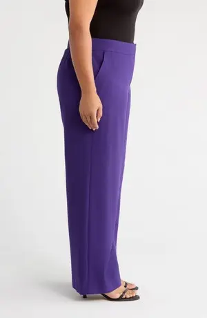 TAHARI ASL Wide Leg Flat-front Trousers - Regal Purple