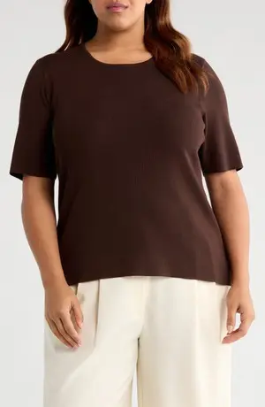 TAHARI ASL Short Sleeve Sweater - Espresso