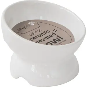 DEXYPAWS Elevated Ceramic Bowl For Cats 7oz Capacity - White