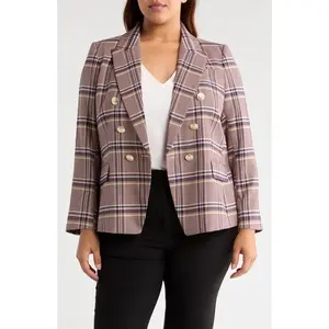 TAHARI ASL Plaid Double Breasted Jacket