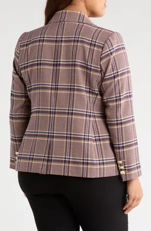 TAHARI ASL Plaid Double Breasted Jacket