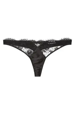 FLEUR DU MAL Frankie Lace & Satin Thong - Black