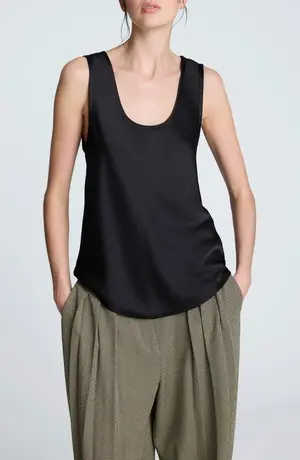 KENNETH COLE Satin Scoop Neck Tank - Black