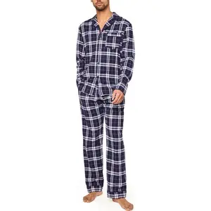 PETITE PLUME Plaid Cotton Flannel Pajamas - Navy