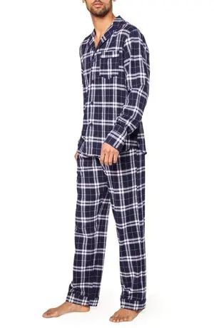 PETITE PLUME Brushed Cotton Twill Oxford Tartan Pajamas - Navy