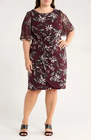 CONNECTED APPAREL Floral Flutter Sleeve Dress