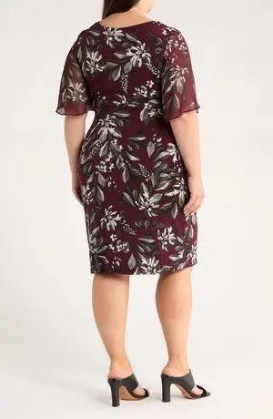 CONNECTED APPAREL Floral Flutter Sleeve Dress