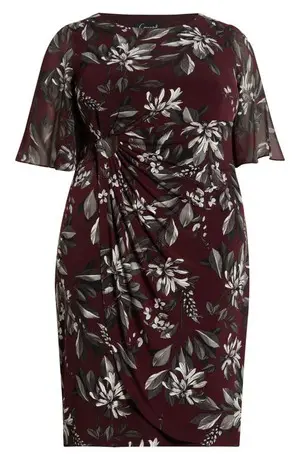 CONNECTED APPAREL Floral Flutter Sleeve Dress