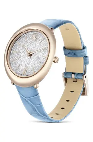 SWAROVSKI Imber Oval Leather Strap Watch - Blue