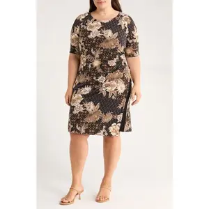 CONNECTED APPAREL Print Shirred Dress