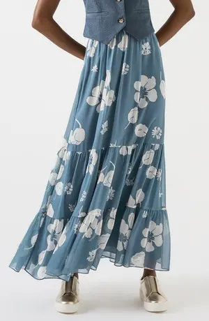 LK BENNETT Rumi Floral Tiered Maxi Skirt
