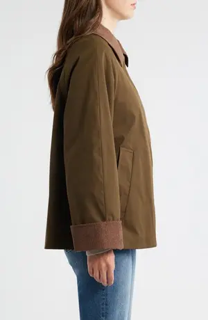 Sam Edelman Corduroy Trim Rain Jacket - Botanic Green