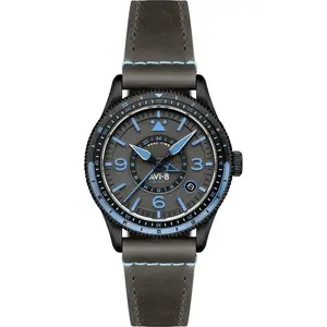 AVI-8 Flyboy Airmaster Gmt Leather Strap Watch - Grey