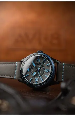 AVI-8 Flyboy Airmaster Gmt Leather Strap Watch - Grey