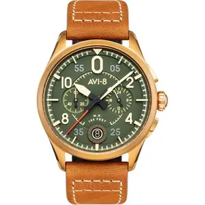 AVI-8 Spitfire Lock Dial Chronograph Leather Strap Watch - Green
