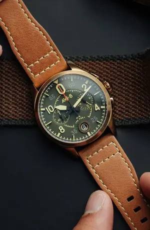 AVI-8 Spitfire Lock Dial Chronograph Leather Strap Watch - Green