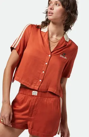 Brixton Crop Satin Bowling Shirt