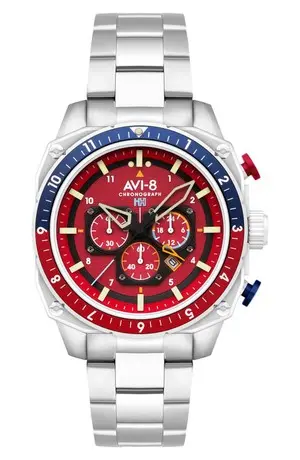 AVI-8 Hawker Hunter Atlas Dual Time Chronograph Bracelet Watch - Red