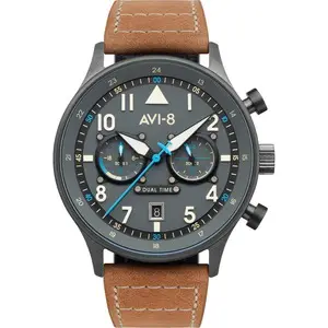 AVI-8 Hawker Hurricane Chronograph Leather Strap Watch - Grey