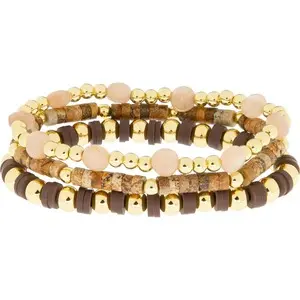 MARLYN SCHIFF Set Of 3 Beaded Stretch Bracelets - Gold Picture Jasper