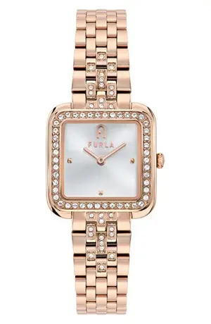 Furla Heritage Crystal Square Bracelet Watch - Rose Gold