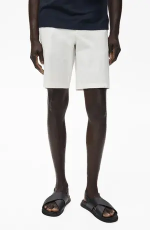 Mango Flat Front Stretch Cotton Bermuda Shorts - White