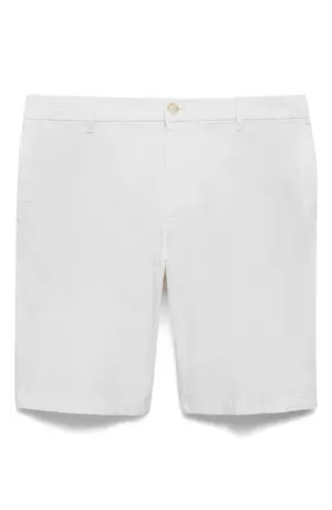 Mango Flat Front Stretch Cotton Bermuda Shorts - White