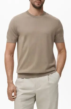 Mango Short Sleeve Cotton Crewneck Sweater - Medium Brown