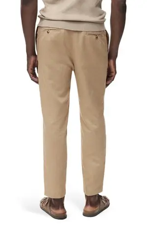 Mango Slim Fit Pleated Pants With Drawstring Waist - Beige