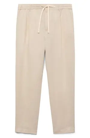Mango Slim Fit Pleated Pants With Drawstring Waist