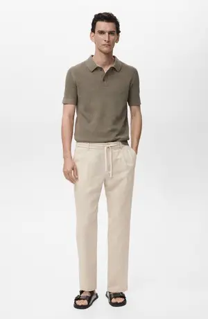 Mango Slim Fit Pleated Pants With Drawstring Waist