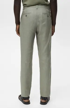 Mango Slim Fit Flat Front Linen Trousers