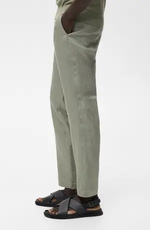Mango Slim Fit Flat Front Linen Trousers
