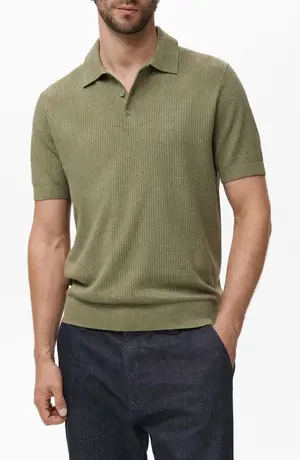 Mango Ribbed Polo Sweater - Dark Green