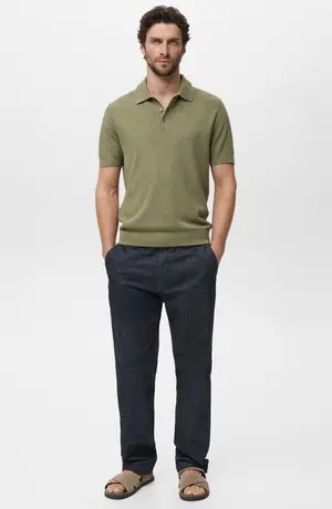 Mango Ribbed Polo Sweater - Dark Green