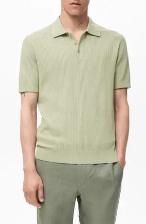 Mango Ribbed Polo Sweater Green Apple