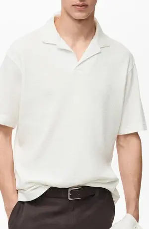 Mango Relaxed Fit Textured Cotton Polo - Ecru