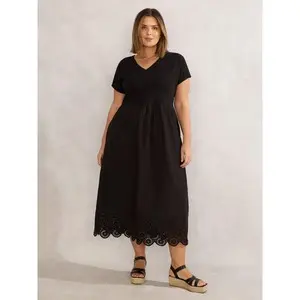 LIVE UNLIMITED Jersey Woven Mix T-shirt Dress - Black