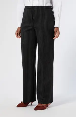 Marina Rinaldi Michela Pinstripe Stretch Jersey Pants - Black