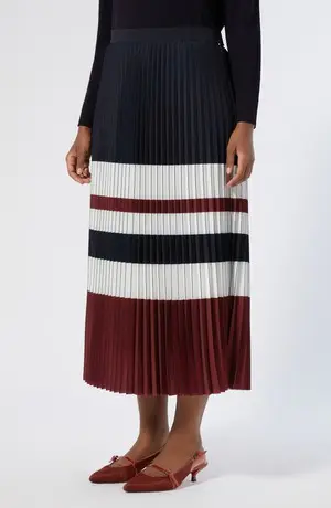 Marina Rinaldi Master Colorblock Pleated Crêpe De Chine Skirt - Cherry