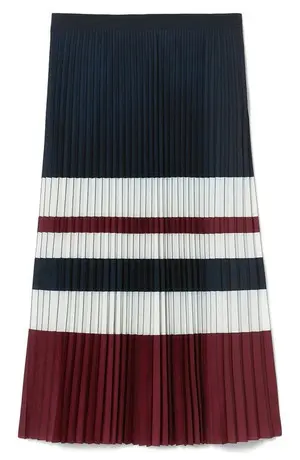 Marina Rinaldi Master Colorblock Pleated Crêpe De Chine Skirt