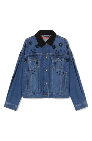 Marina Rinaldi Rhinestone Detail Denim Trucker Jacket