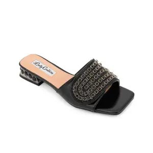 LADY COUTURE Rhinestone Embellished Slingback Sandals - Black