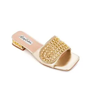 LADY COUTURE Rhinestone Embellished Slingback Sandals - Gold