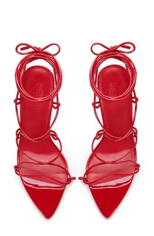Femme La Strappy Ankle Wrap Stiletto Sandals - Red