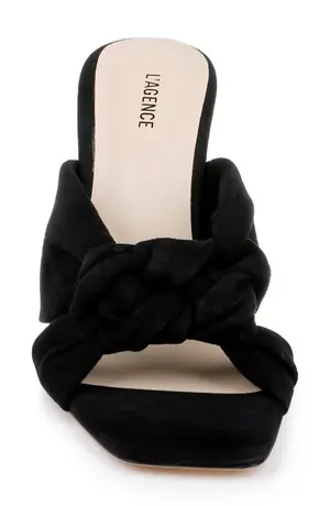 L'Agence Leonie Block Heel Slide Sandal - Black Suede