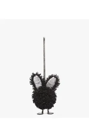 Mcm Aren Rabbit Charm In Faux Fur - Black