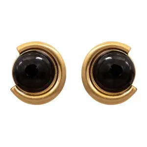BLACK SUEDE STUDIO Button Earrings - Gold/black