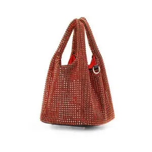 LADY COUTURE Slouchy Shoulder Handbag With Rhinestones - Red