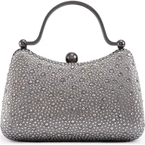 LADY COUTURE Dazzling Evening Handbag With Metal Handles - Pewter